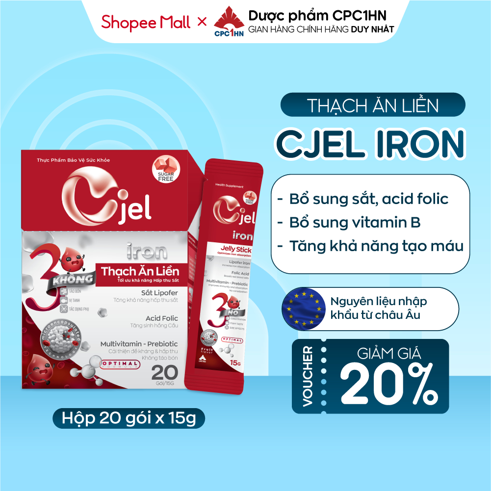 Thạch ăn liền Cjel Iron bổ sung sắt tăng sinh hồng cầu hộp 20 gói ...
