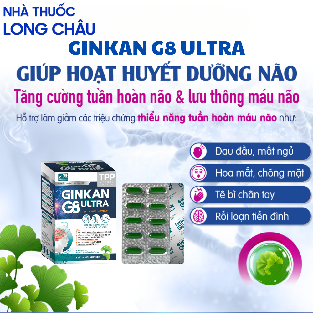 Viên nang GINKAN G8 ULTRA TPP - Hỗ trợ người thiểu năng tuần hoàn não ...