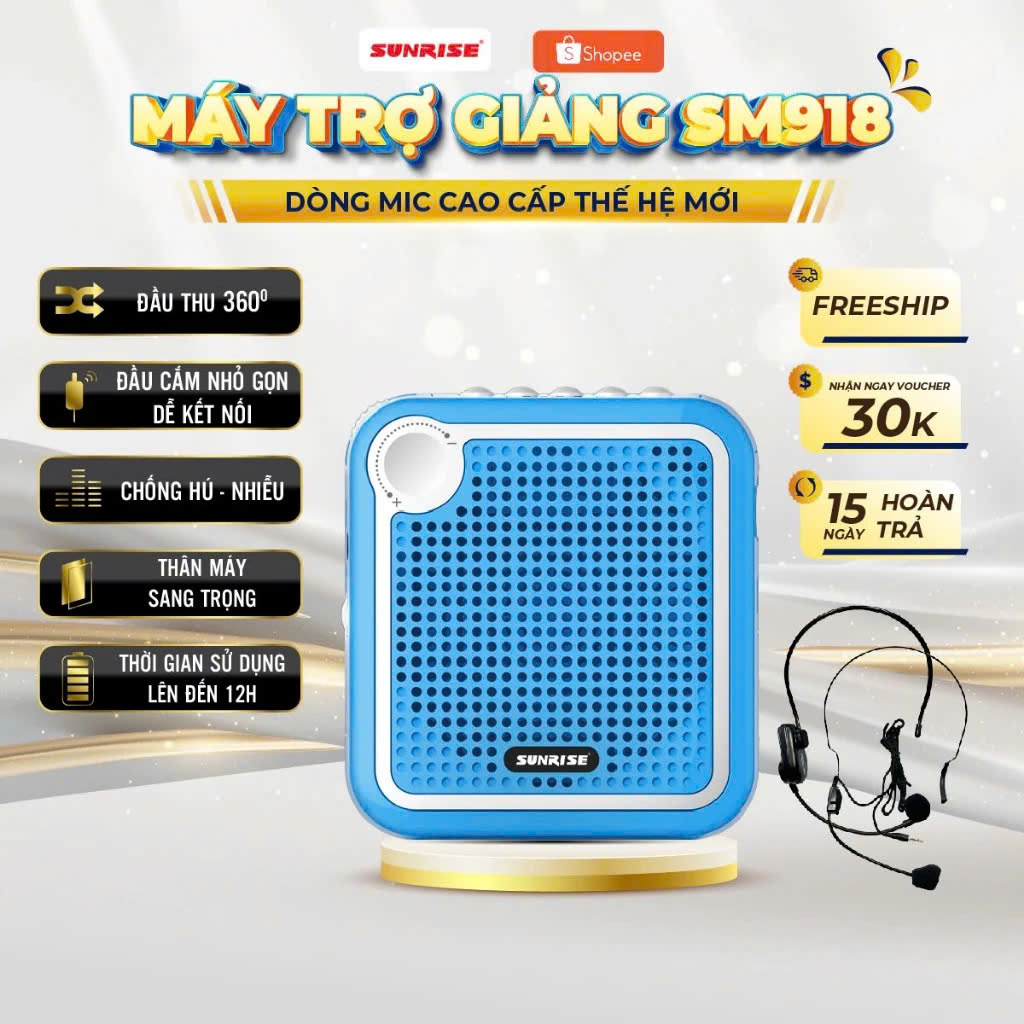 Loa máy trợ giảng không dây chính hãng sunrise SM 918 sóng UHF kèm 2 ...