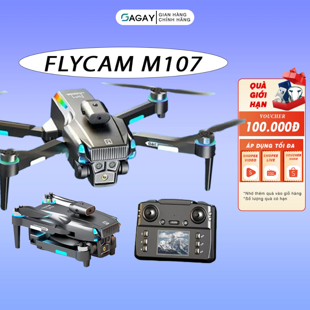 Flycam M107 động cơ không chổi than Flycam Tay cầm có màn hình Bay 15 ...