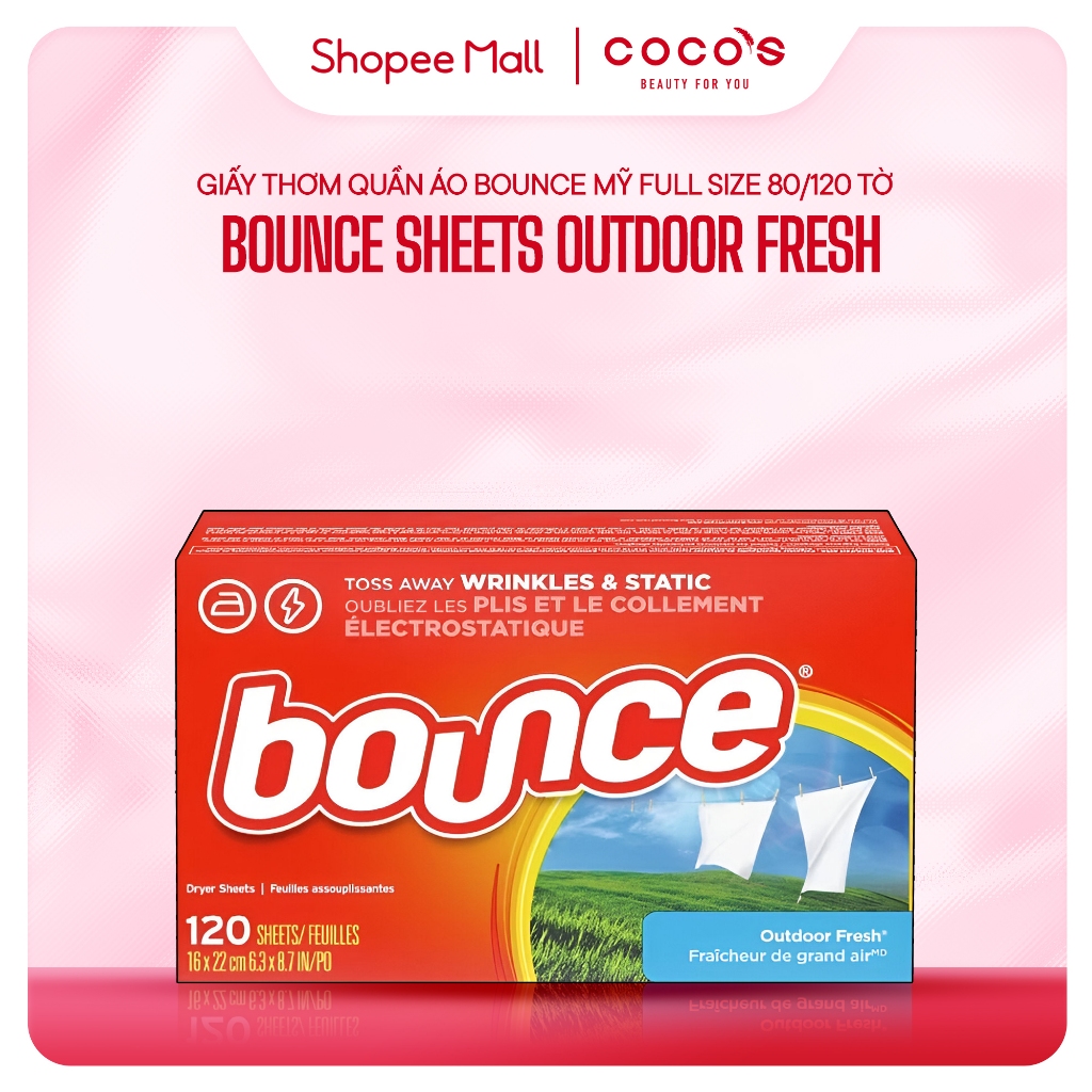 Giấy Thơm Quần Áo Bounce Mỹ Full Size, Bounce Sheets Outdoor Fresh 80/ ...