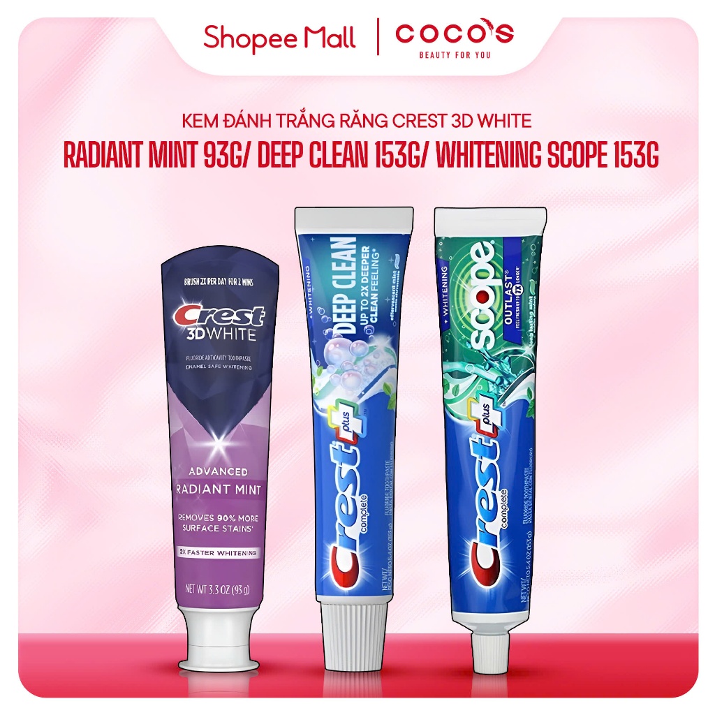 Kem Đánh Trắng Răng Crest 3D White Radiant Mint 93g/ Deep Clean 153g ...
