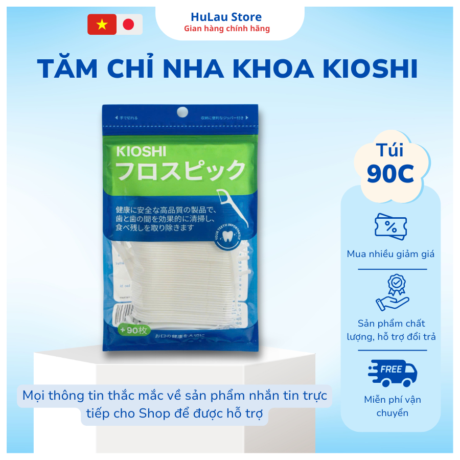 (Túi 90 chiếc) Tăm chỉ nha khoa Kioshi Nhật Bản tăm kẽ răng sợi nhỏ giúp vệ sinh răng miệng ...