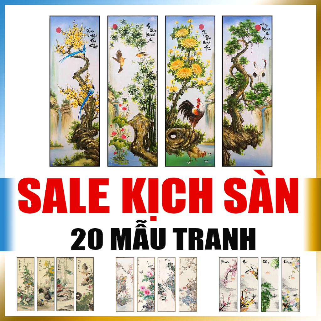Tranh tứ quý xuân hạ thu đông, tùng cúc trúc mai, tranh tráng gương, tranh canvas | Shopee Việt Nam