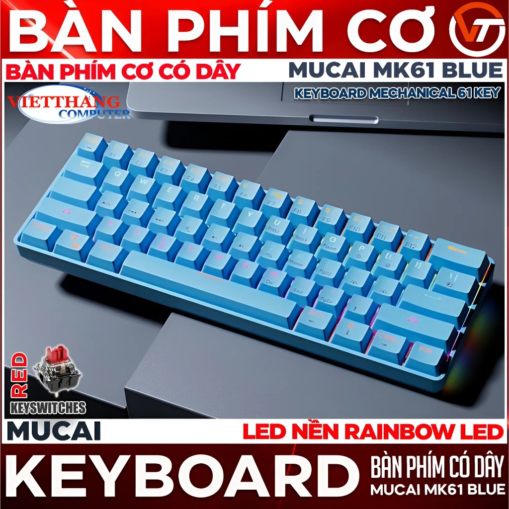 Bàn phím cơ Mini Gamming có dây Mucai MK61 Blue 61 Key SW Red Led Nền ...