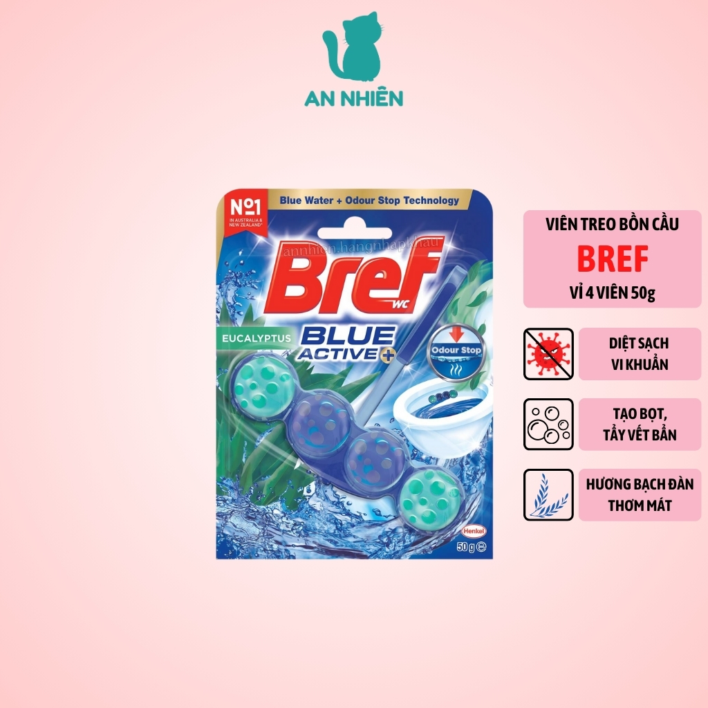 Viên treo bồn cầu Bref Blue Active Eucalyptus hương bạch đàn vỉ 4 viên ...