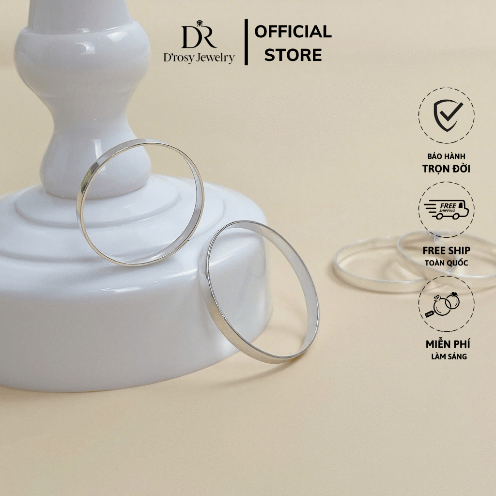 Nhẫn bạc nam nữ S925 D'ROSY kiểu dáng tròn trơn bản 1.5mm basic thương hiệu D’ROSY JEWELRY NB05 ...