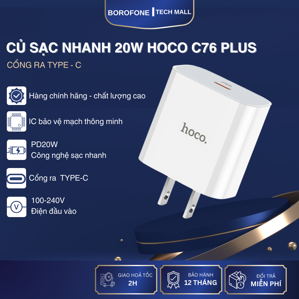Củ sạc nhanh 20W Hoco C76 Plus - Bộ sạc PD20W hỗ trợ sạc nhanh - BH 1 năm | Shopee Việt Nam