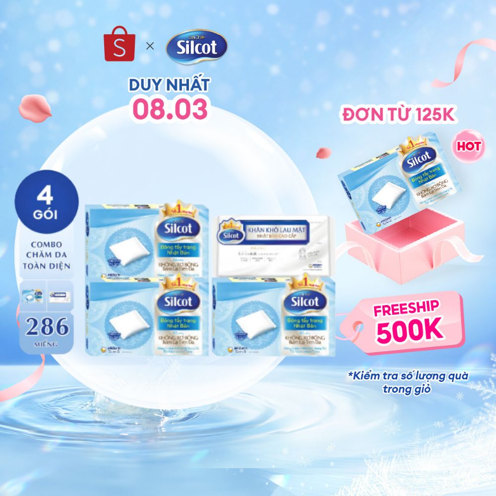 Combo tiêu chuẩn chăm da toàn diện: 3 hộp bông tẩy trang Silcot 82 ...