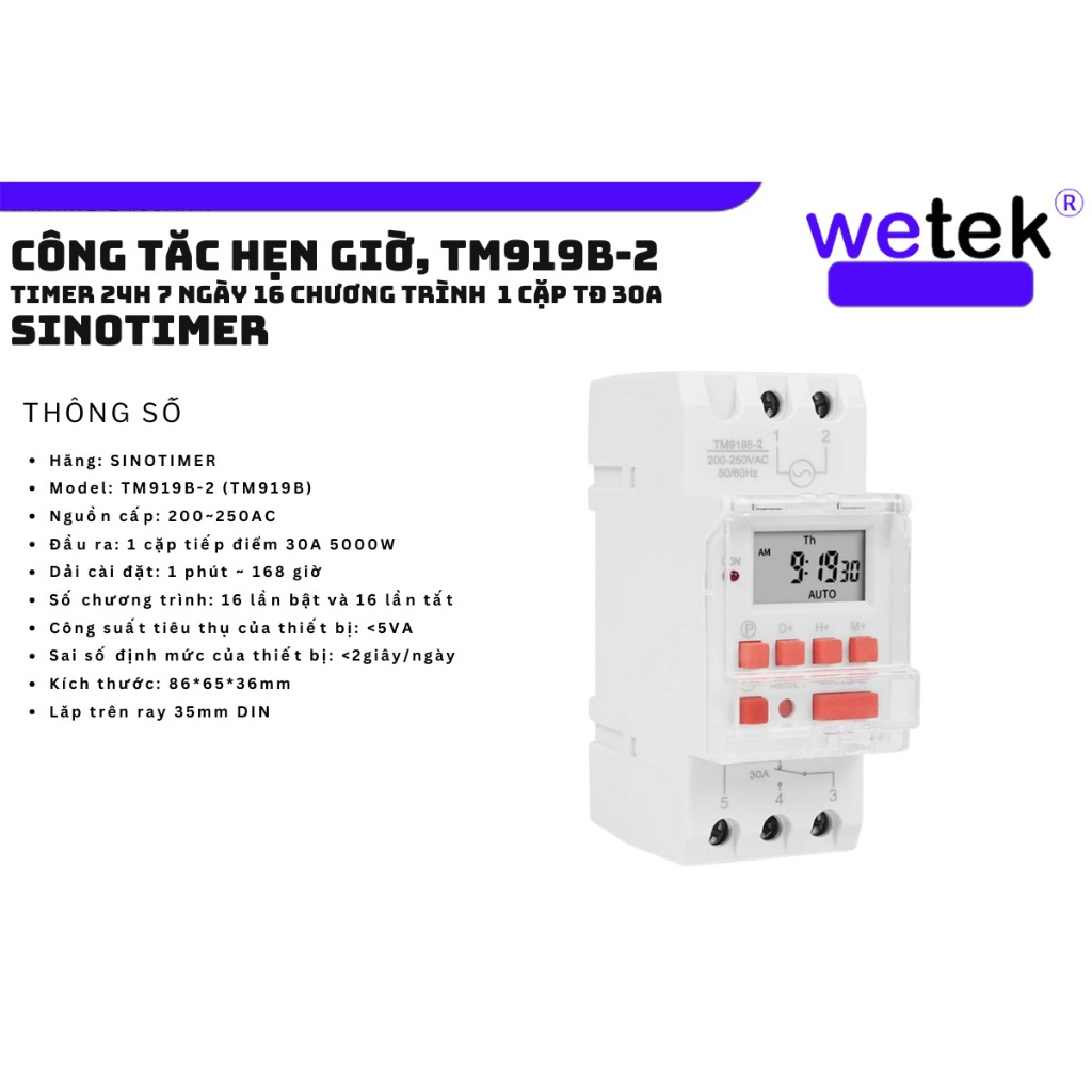 Sinotimer Tm919b Tm919b 2 CÔng TẮc HẸn GiỜ Timer 24h 7 NgÀy Pin Thay ĐƯỢc TiẾp ĐiỂm Ra 30a