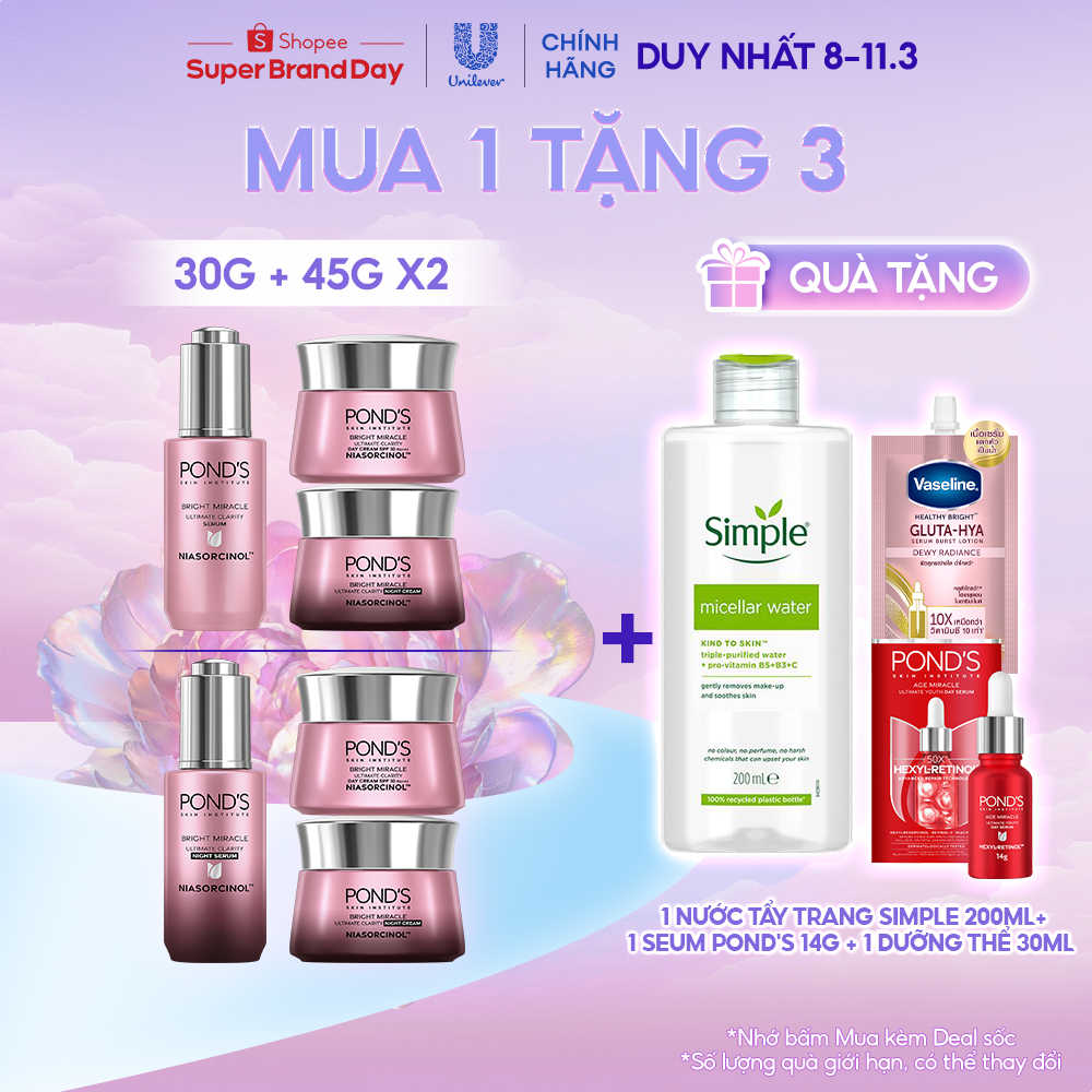 [Combo] Bộ 1 Serum và kem dưỡng sáng da ngày& đêm Pond's Bright Miracle mờ thâm sạm với 50X ...