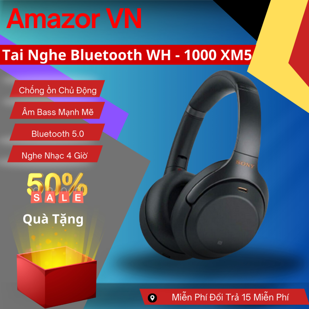 Tai chụp Sony WH-1000XM5, Bluetooth V5.3, âm thanh chân thật, chống ồn, bảo hành lỗi 1 đổi ...