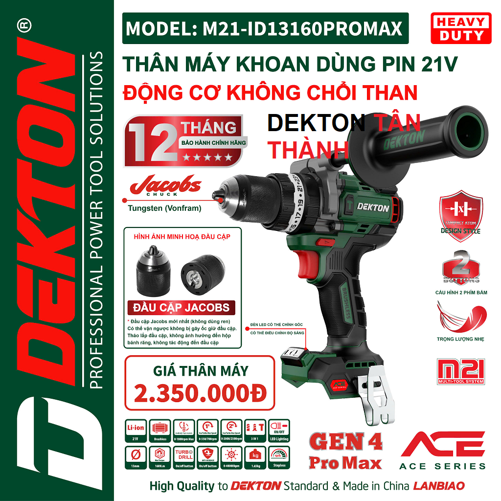 MÁY KHOAN M21- ID13160PROMAX 160N.m DEKTON rút lõi - Bản ACE 2025 / Bảo hành 1 năm | Shopee Việt Nam