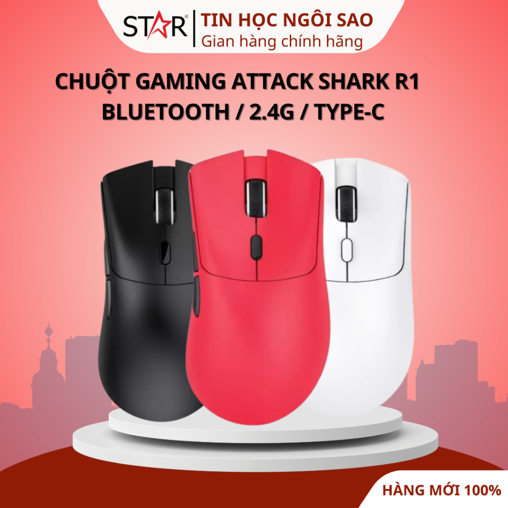 Chuột Gaming Attack Shark R1 - Red/Black/White | 3 Chế Độ Kết Nối ...