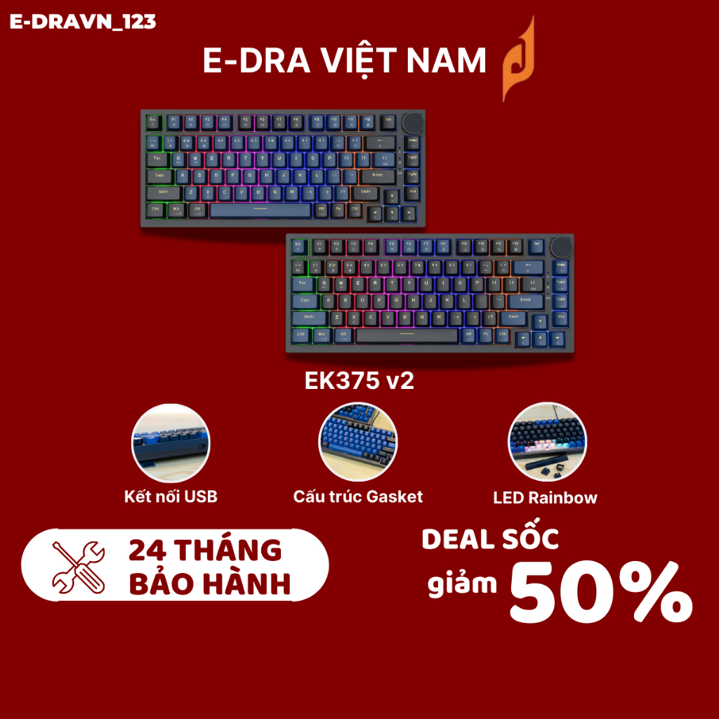 Bàn phím Gaming EDRA EK375v2 layout 75%, LED Rainbow, keycaps PBT. Hàng ...