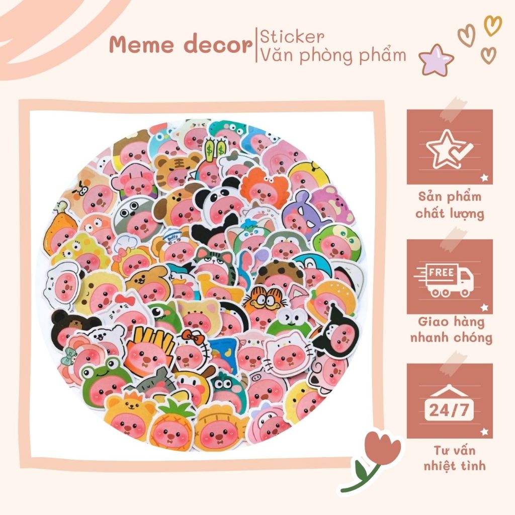 Bộ 100 Sticker Loopy Đầu Thú Cosplay Siêu Đáng Yêu Dùng Trang Trí ...