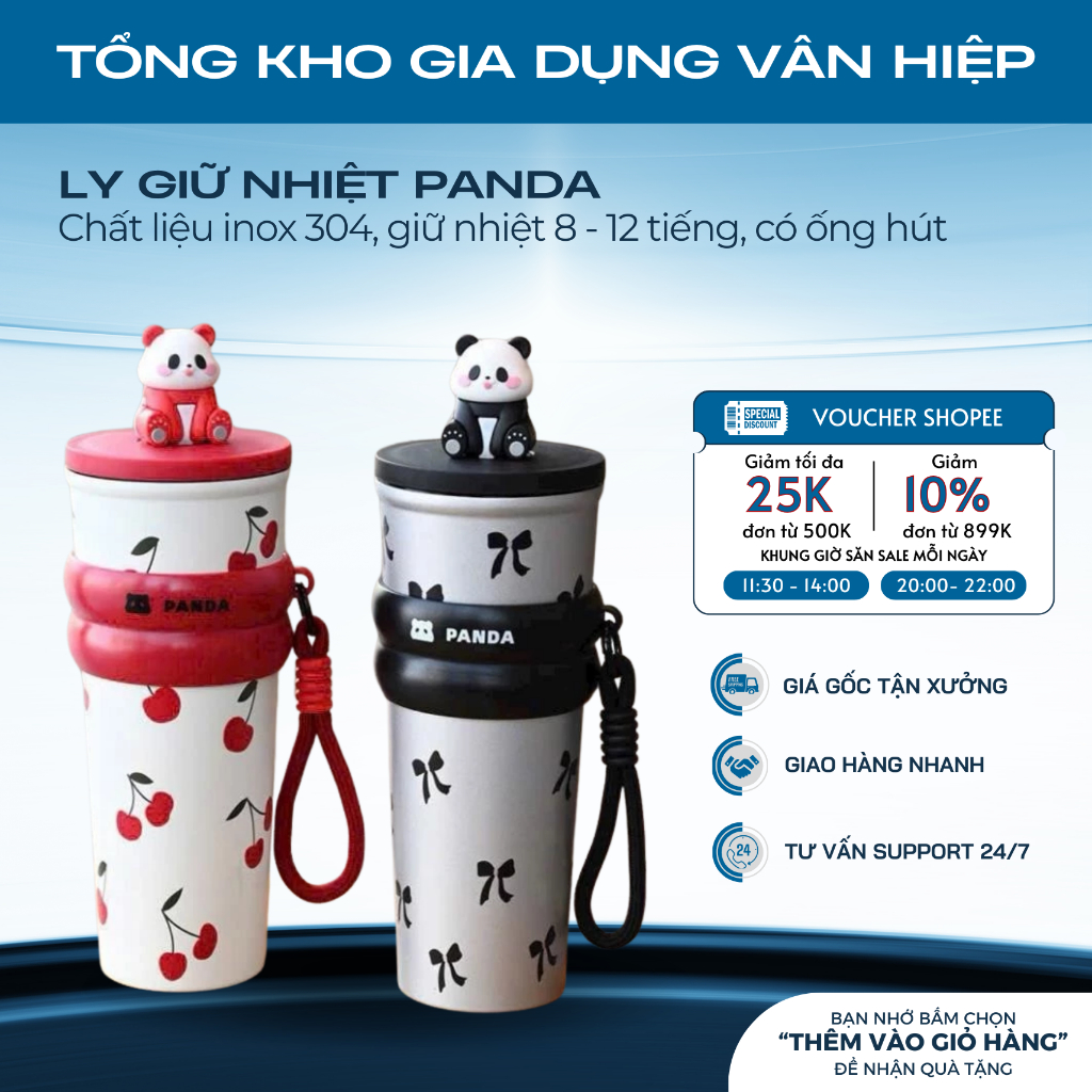 Ly giữ nhiệt Panda 700ml, cốc giữ nhiệt cao cấp có ống hút chất liệu inox 304 giữ nhiệt 8 - 12 ...