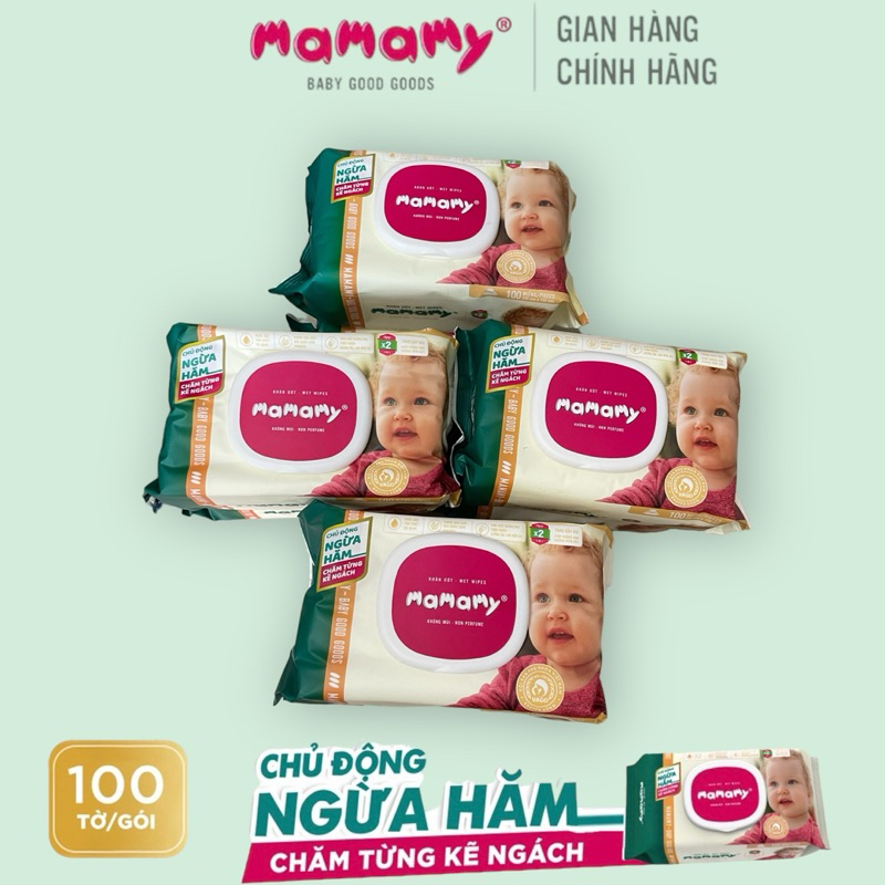 Khăn ướt cho bé Mamamy có nắp không mùi 120 tờ-100 tờ/gói-kháng khuẩn ...