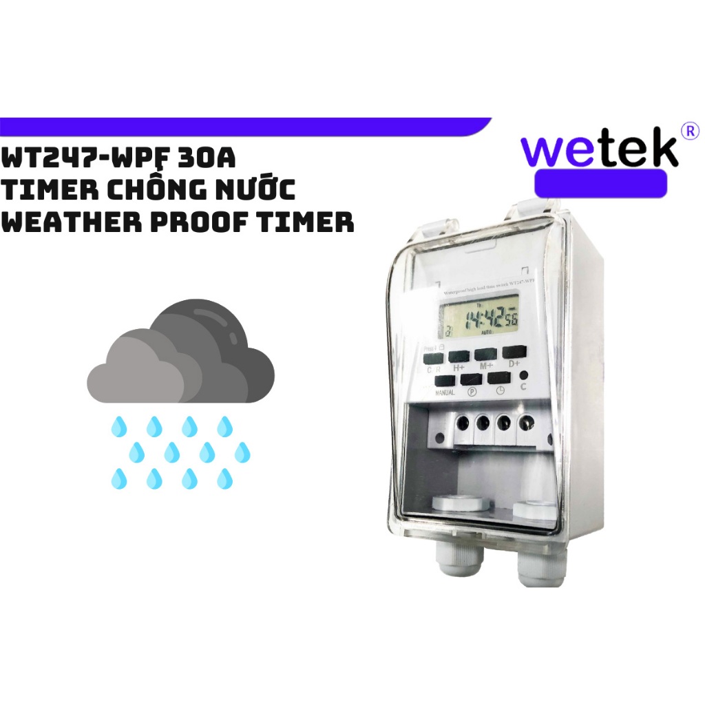 Công tắc hẹn giờ timer chống nước chống bụi 30A WT247-WPF dùng ngoài trời BH12T trọn bộ pin tiểu ...