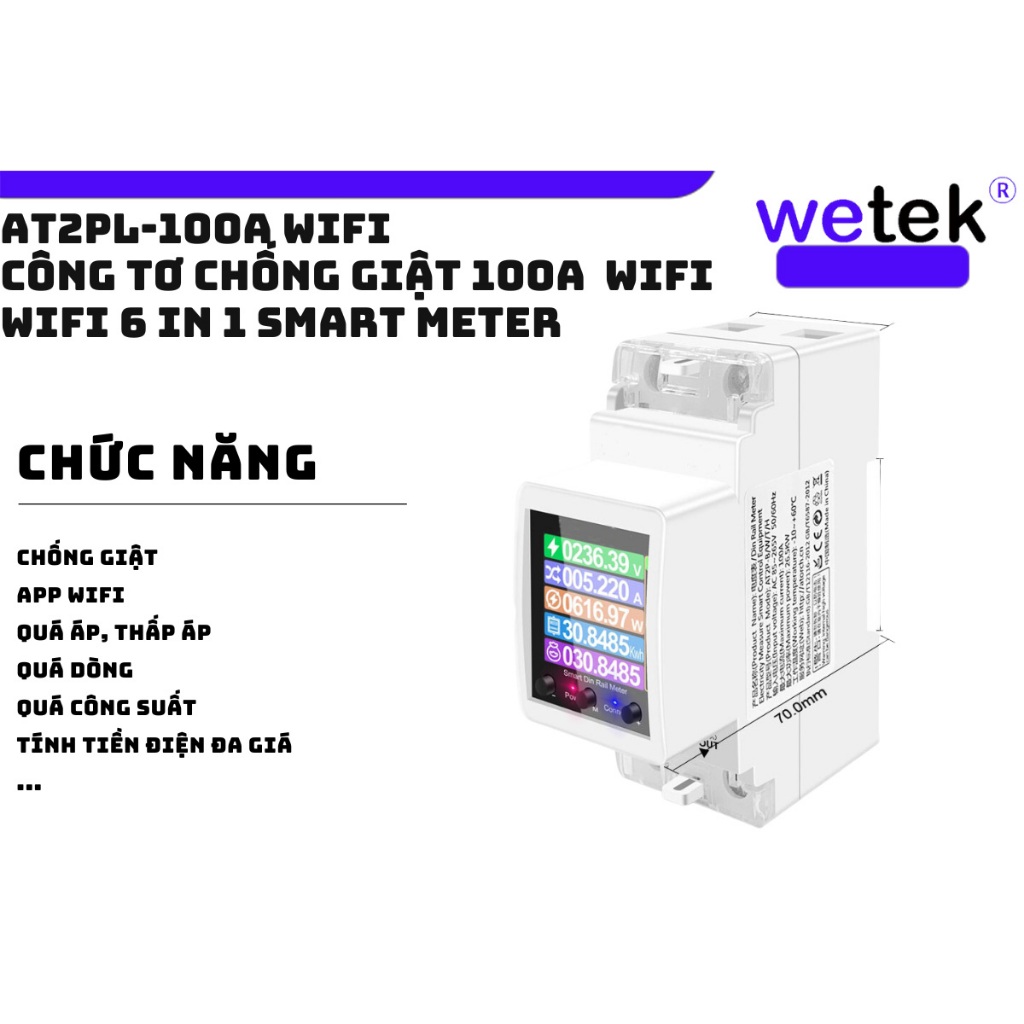 Công tơ Wifi bảo vệ chống giật 6 trong 1 AT2PL đo đa giá tính hóa đơn ...