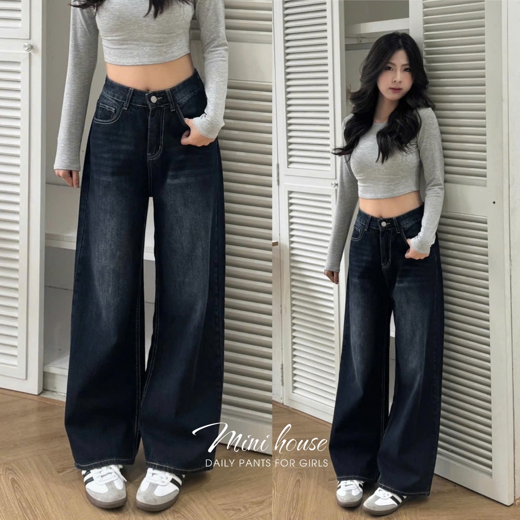 𝐌𝐈𝐍𝐈 𝐇𝐎𝐔𝐒𝐄 - [Premium Jeans] Quần jeans ống rộng Wash trắng basic cho ...
