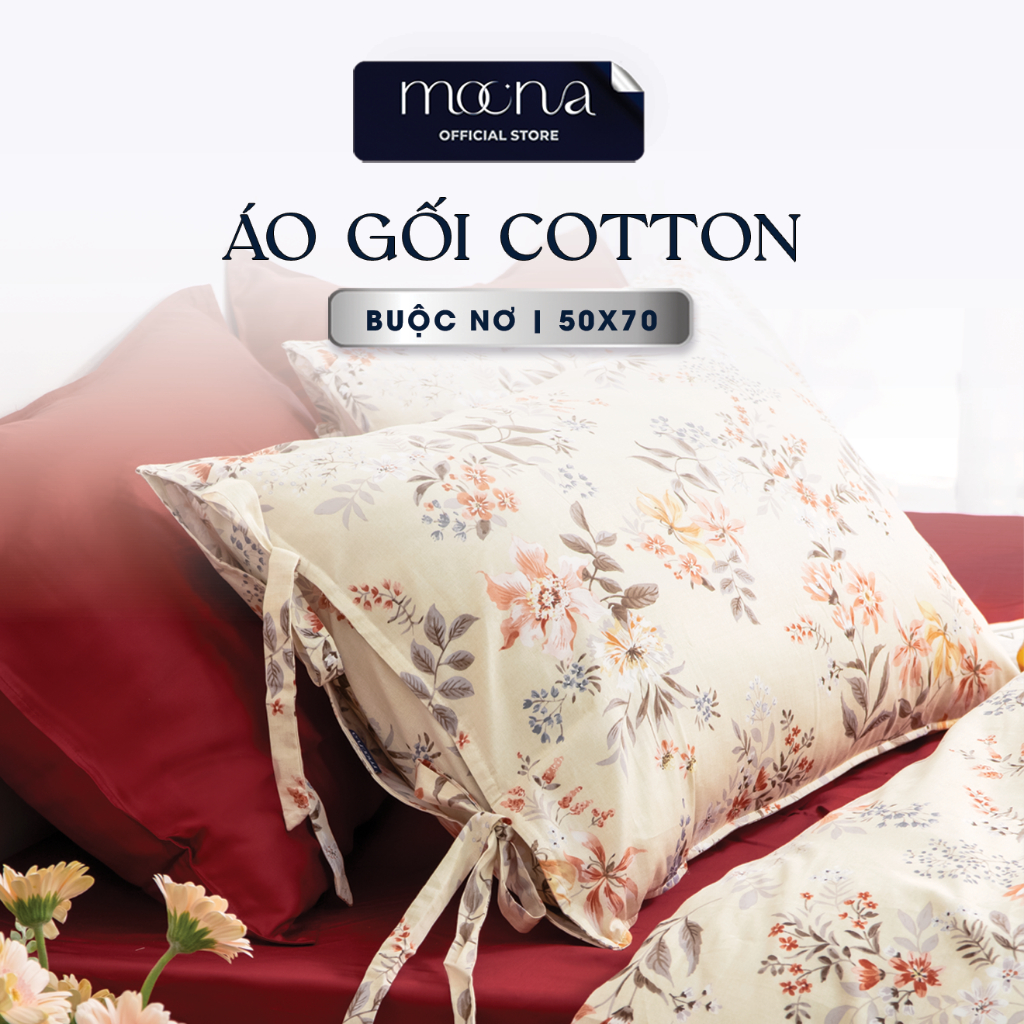 Áo gối Cotton THẮT NƠ Moona Bedding 50x70 , vỏ gối, bao gối nằm lẻ ...