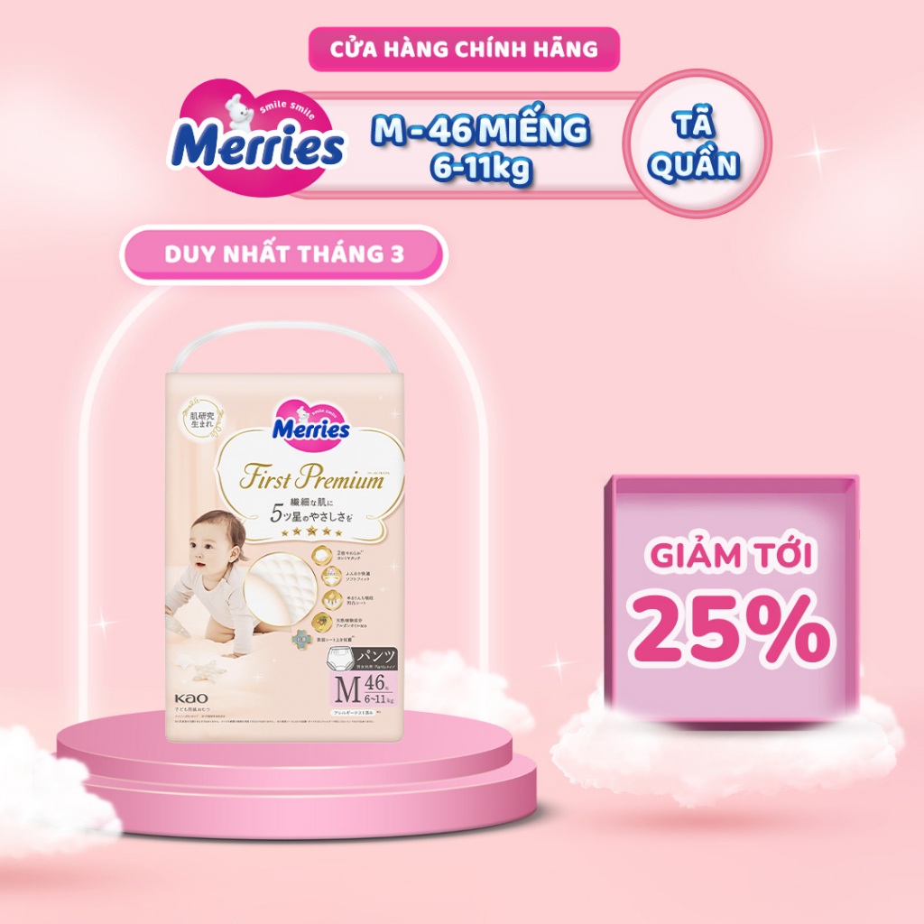 [GIẢM TỚI 25%] Tã quần Merries First Premium đủ size M46/L36/XL32 ...