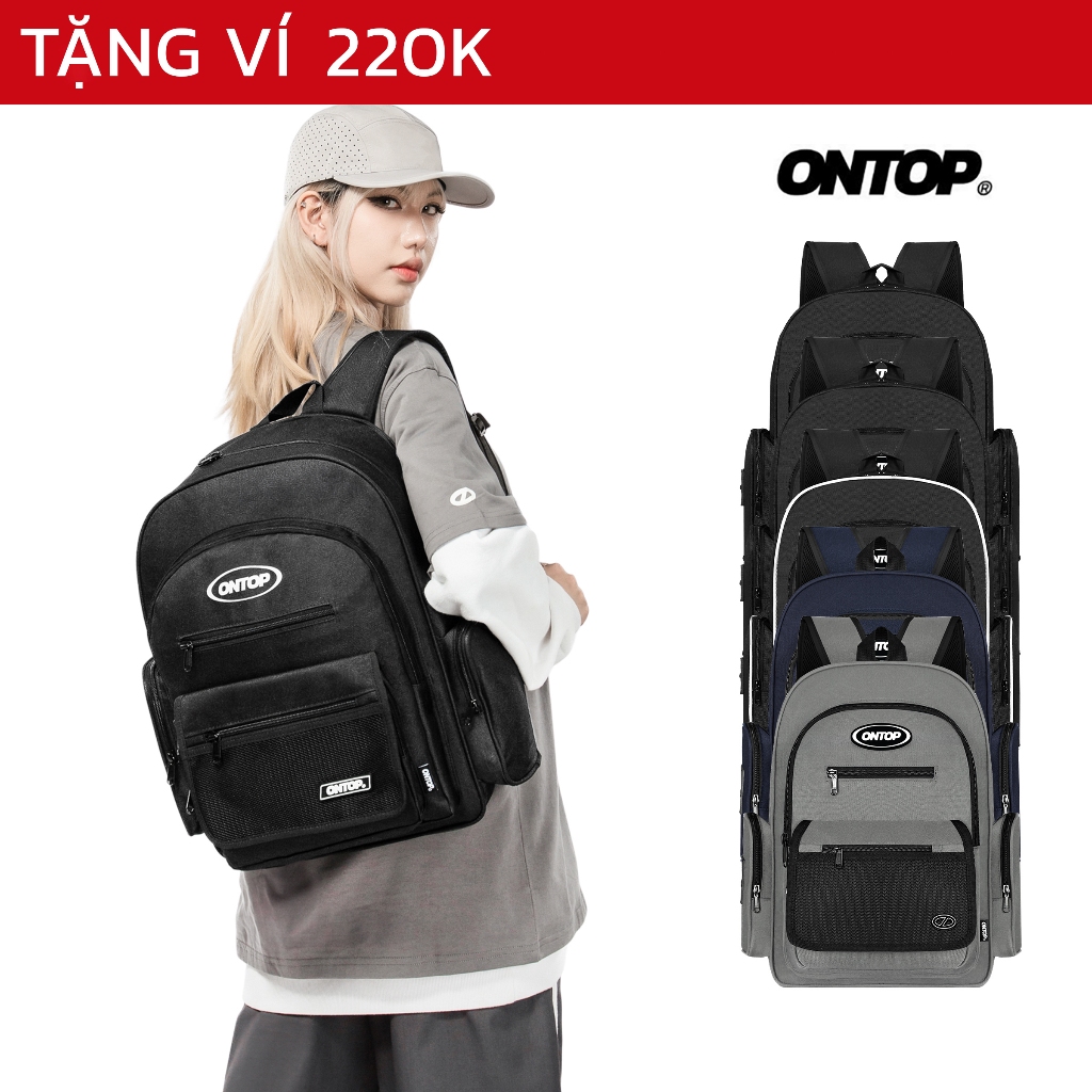 Balo đi học nhiều ngăn vải canvas ONTOP đựng vừa laptop 15.6 inches màu đen local brand Mesh ...