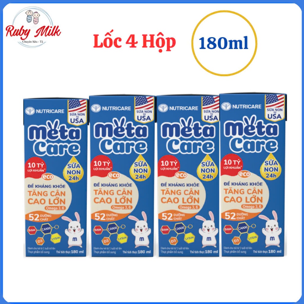 Lốc 4 Hộp Sữa Bột Pha Sẵn Nutricare Metacare Eco Xanh 180ml | Shopee Việt Nam