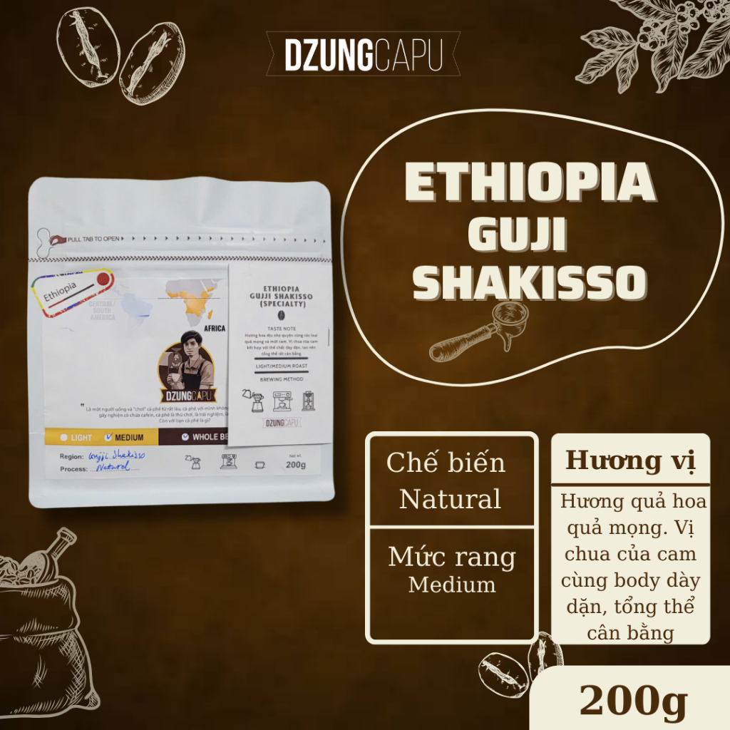 Cà phê Ethiopia Gujji Shakisso G1 - Sơ chế Natural - Gói 200g - DzungCapu Specialty Coffee ...