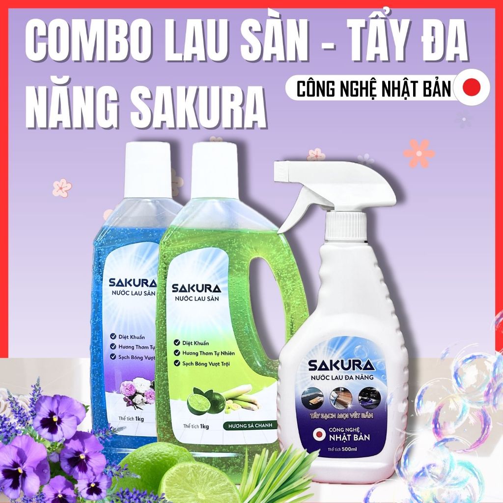 Combo Lau Sàn + Tẩy Đa Năng SAKURA (cho dọn dẹp nhanh) | Shopee Việt Nam