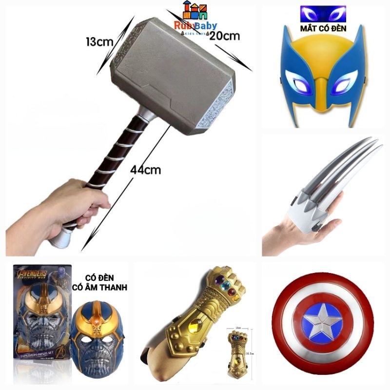 Búa thor đồ chơi, Mặt nạ hóa trang Thanos, Khiên Captain America ...