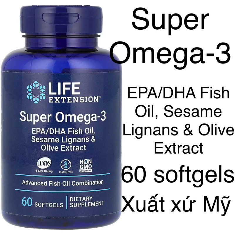 [MỸ] Viên Super Omega-3 EPA/DHA Fish Oil, Sesame Lignans & Olive Extract Life Extension 60 viên ...