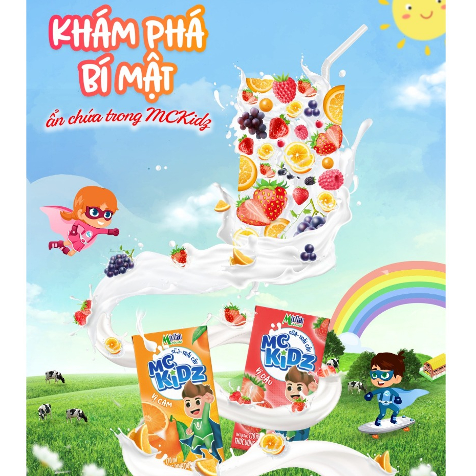 Lốc 4 Sữa Trái Cây MC Kidz các vị dâu, cam, tổng hợp 110ml và 180ml (4 ...