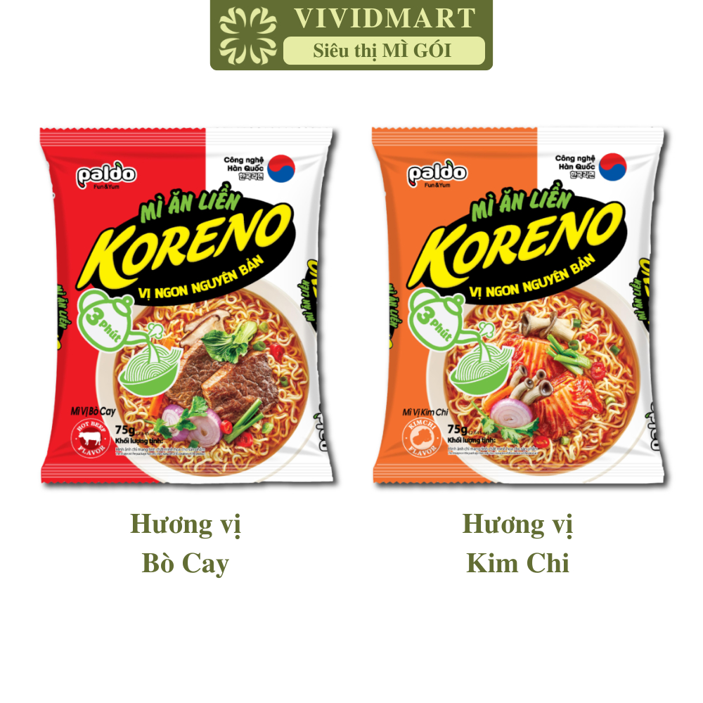 [GÓI LẺ] - PALDO - Mì Koreno 2 vị: Bò cay, Kim chi, Mì Koreno úp 3 phút ...