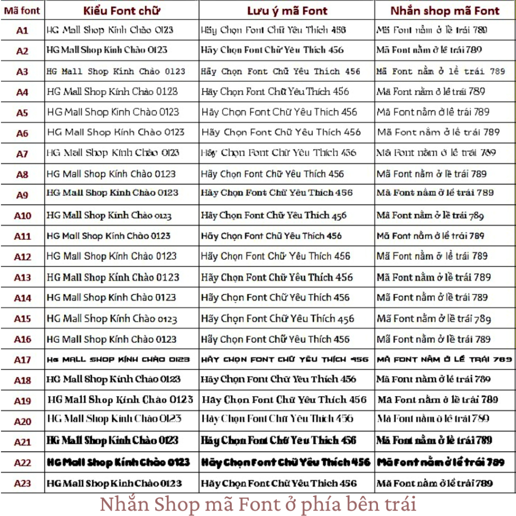 [ MẪU FONT CHỮ ] khắc Laser theo yêu cầu , In UV tên Logo của HG MALL ...