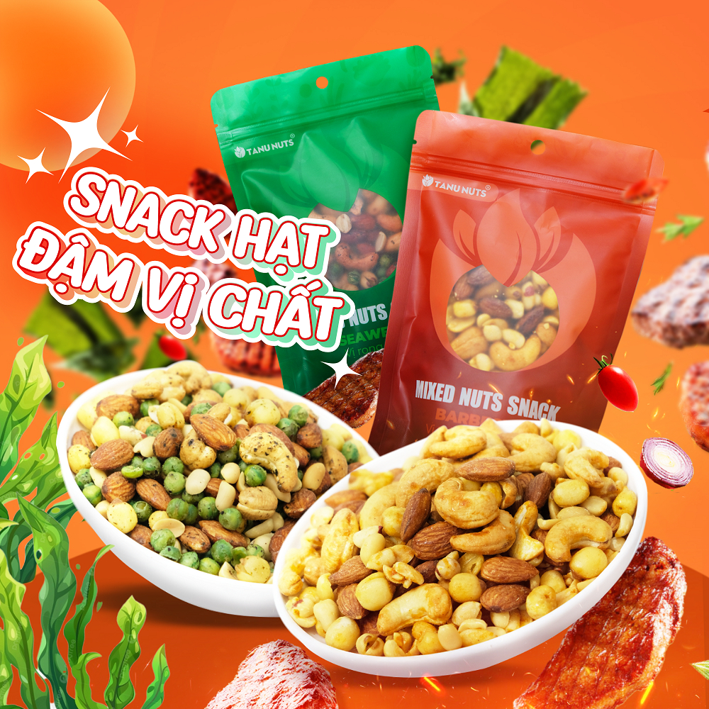 Snack hạt dinh dưỡng mix tẩm vị TANU NUTS túi 175g, mix hạt tẩm vị ăn vặt healthy cho văn phòng ...