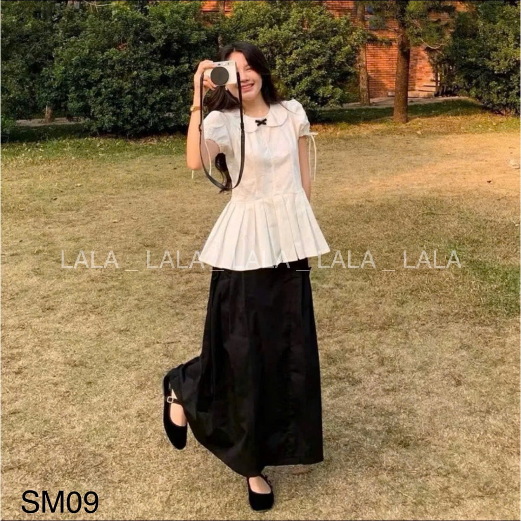 Áo sơ mi cổ sen dáng baby doll chiết eo xếp ly đính nơ LALASTORE SM09 ...