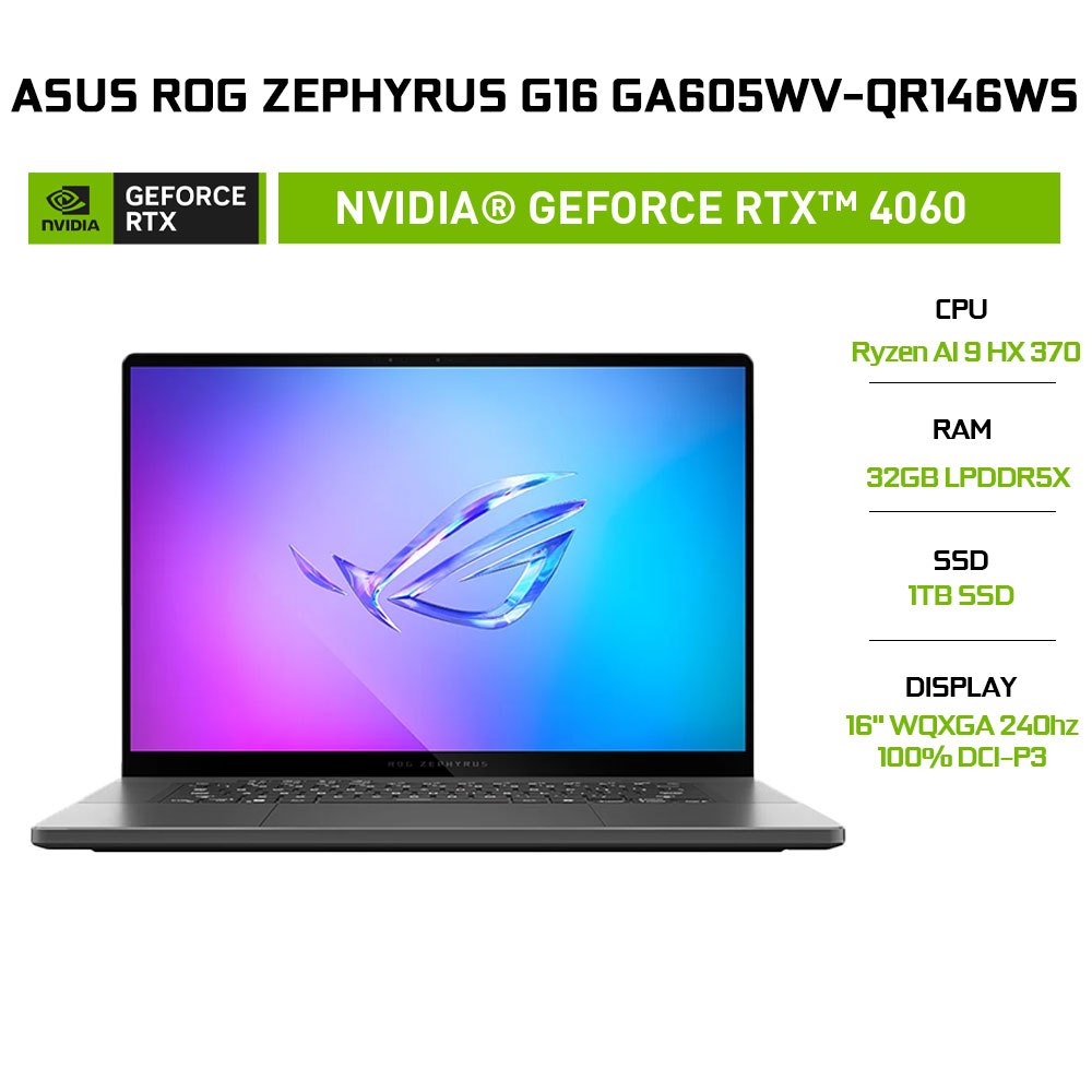 Laptop ASUS ROG Zephyrus G16 GA605WV-QR146WS Ryzen AI 9 HX 370 | RTX ...