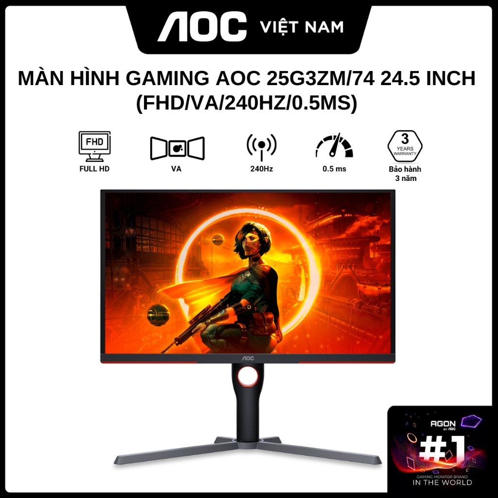 Màn Hình GAMING AOC 25G3ZM/74 24.5 inch ( FHD/VA/240hz/0.5ms ) - Hàng ...