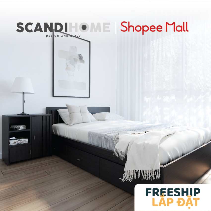 RAMUS, Giường ngủ 3 hộc tủ kéo BED_102, 203x70cm, Giường ngủ gỗ Scandi ...