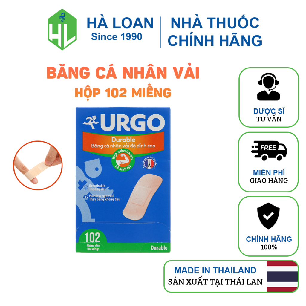 Băng cá nhân vải Urgo Durable Thái Lan - Vải co giãn, có độ dính cao ...
