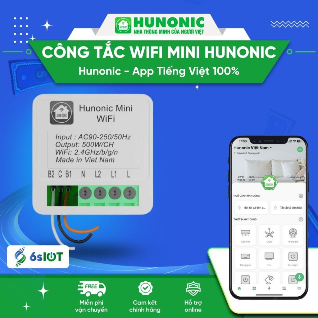 Công Tắc WiFi Mini Hunonic, Điều Khiển Từ Xa Qua Điện Thoại, Hẹn Giờ ...
