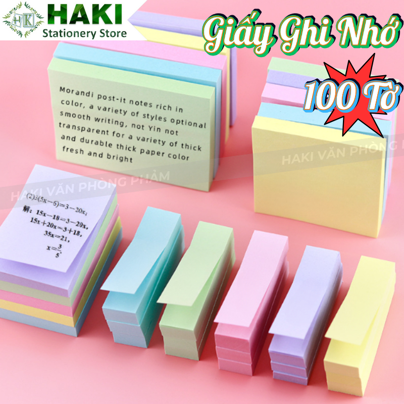 Giấy note HAKI giấy ghi nhớ đánh dấu 100 tờ màu pastel có keo dán sẵn ...