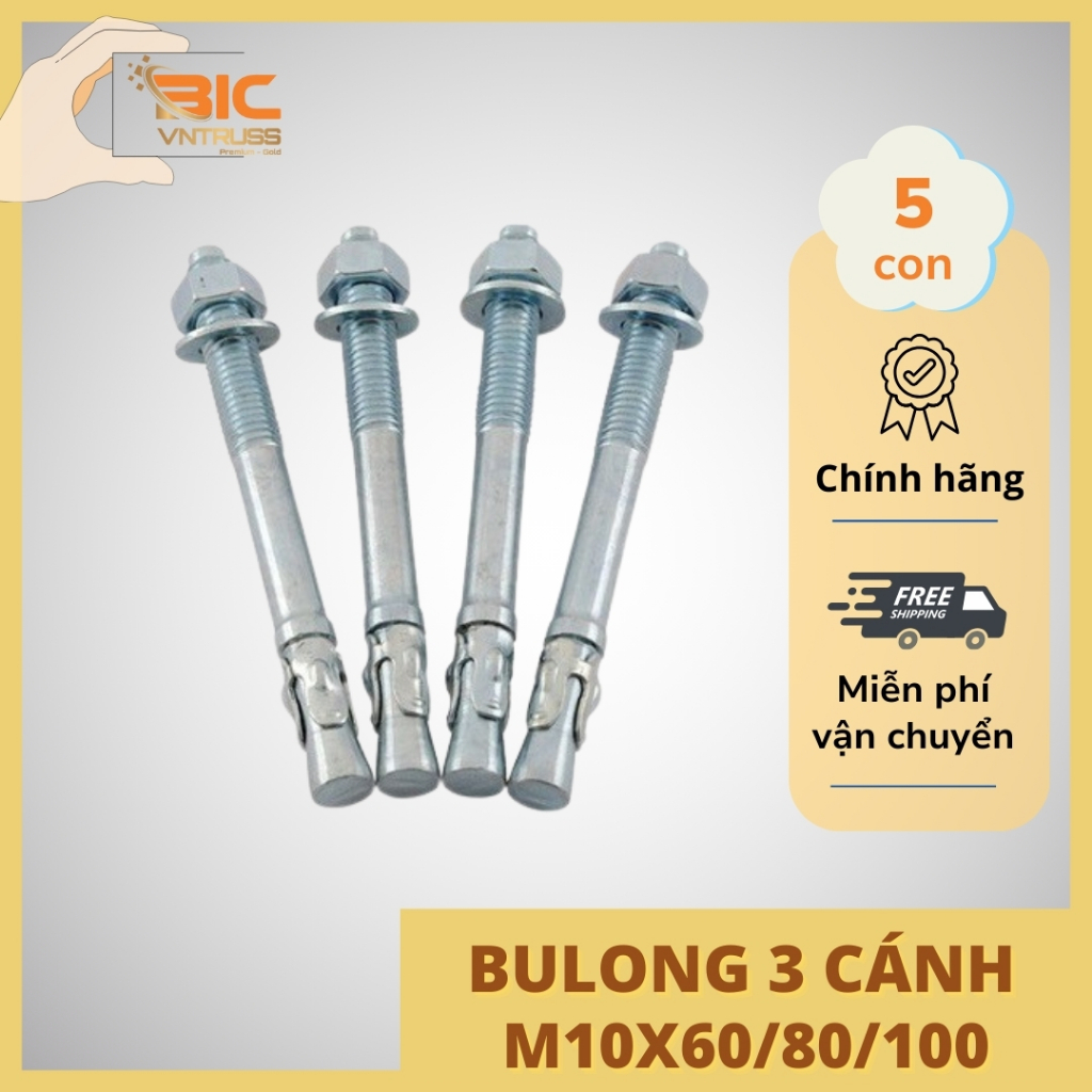 Bulong nở 3 cánh hay Tắc Kê Nở 3 Cánh BICVNTRUSS M10x80/100/120 Mạ Kẽm Chống Gỉ - Túi 5 Cái ...