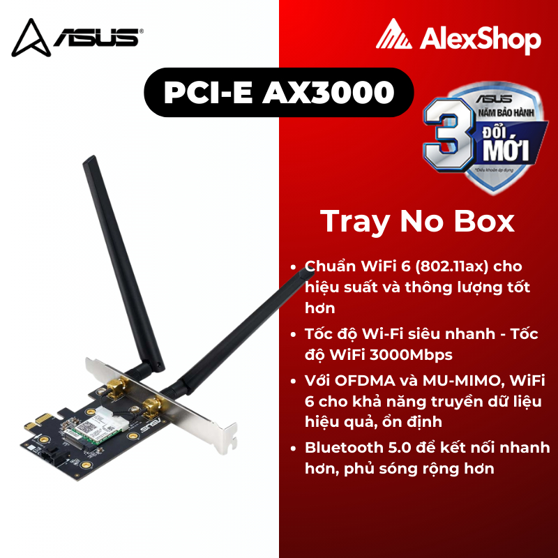 ASUS PCE-AX3000 Card mạng PCIe WiFi 6, Blutetooth 5.0, Chuẩn AX3000 ...