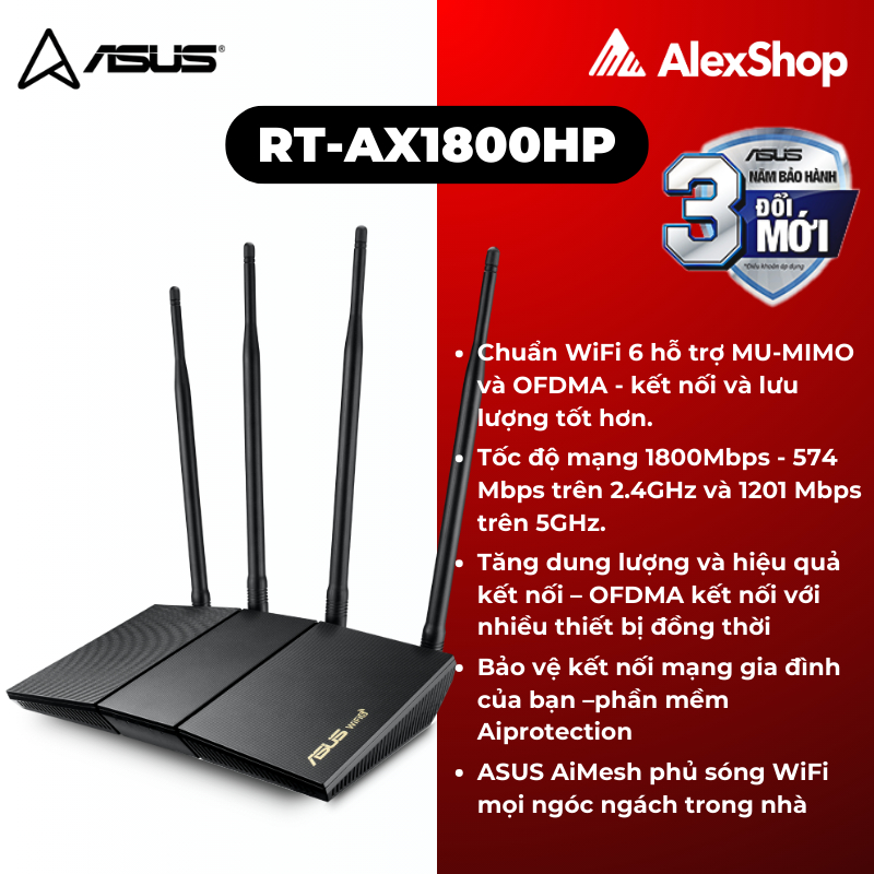 [AX1800] Router Wifi 6 Gaming Asus RT AX1800HP, Tích Hợp Ai Mesh, Chuẩn ...