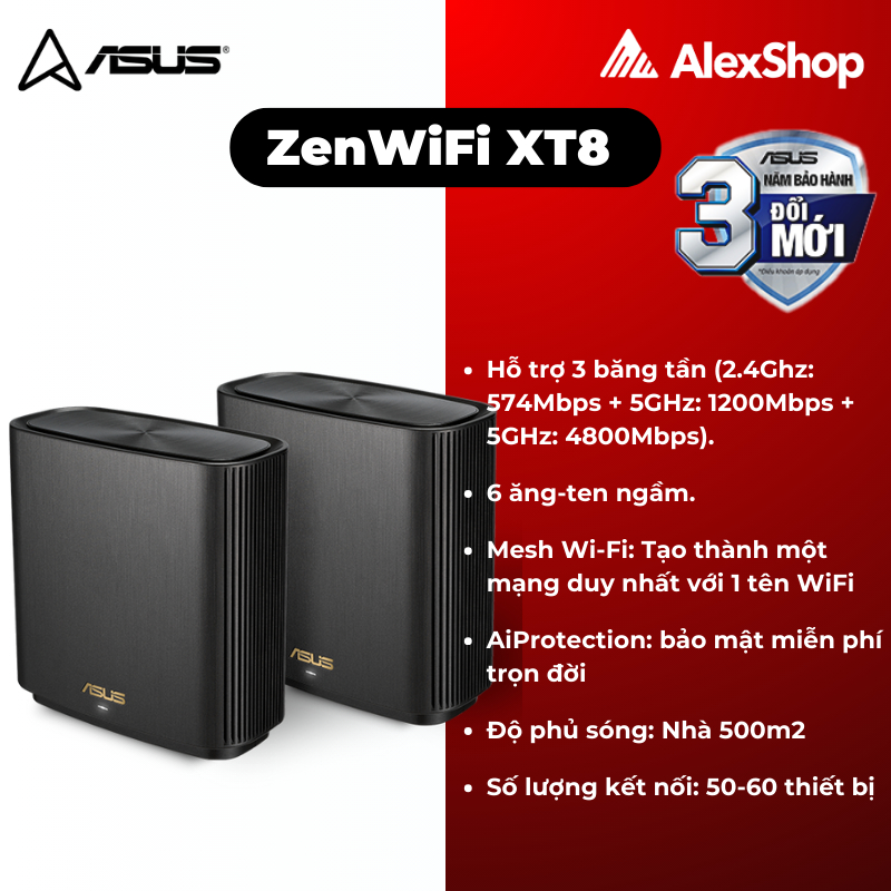 [2 Packs] Router WiFi 6 ASUS ZenWiFi XT8, WiFi AI Mesh, 3 Băng Tần ...