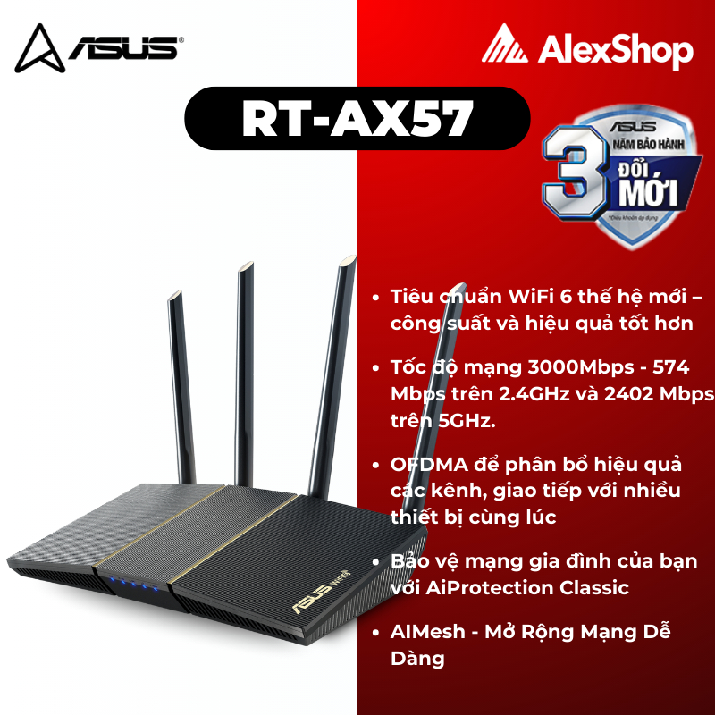 [AX3000] Router Wifi 6 Gaming Asus RT AX57, Hỗ Trợ Ai Mesh, Chuẩn Băng ...
