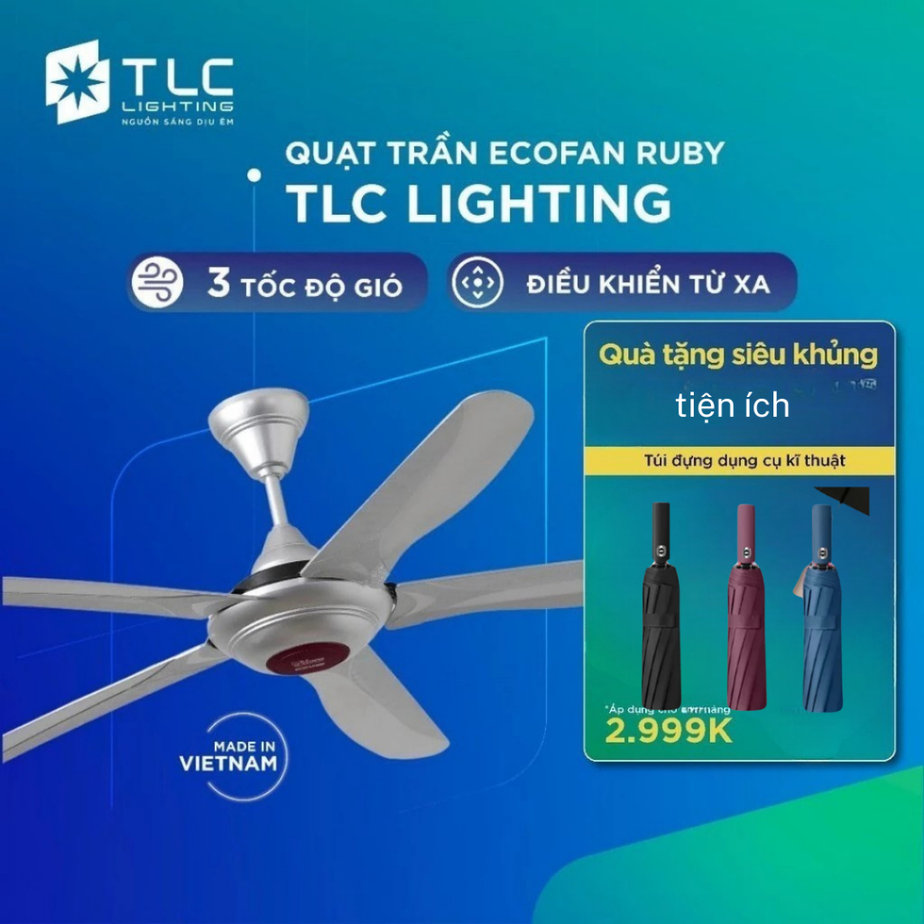 [CHÍNH HÃNG] Quạt Trần ECOFAN Ruby TLC LIGHTING 5 Cánh ABS cao cấp Có ...